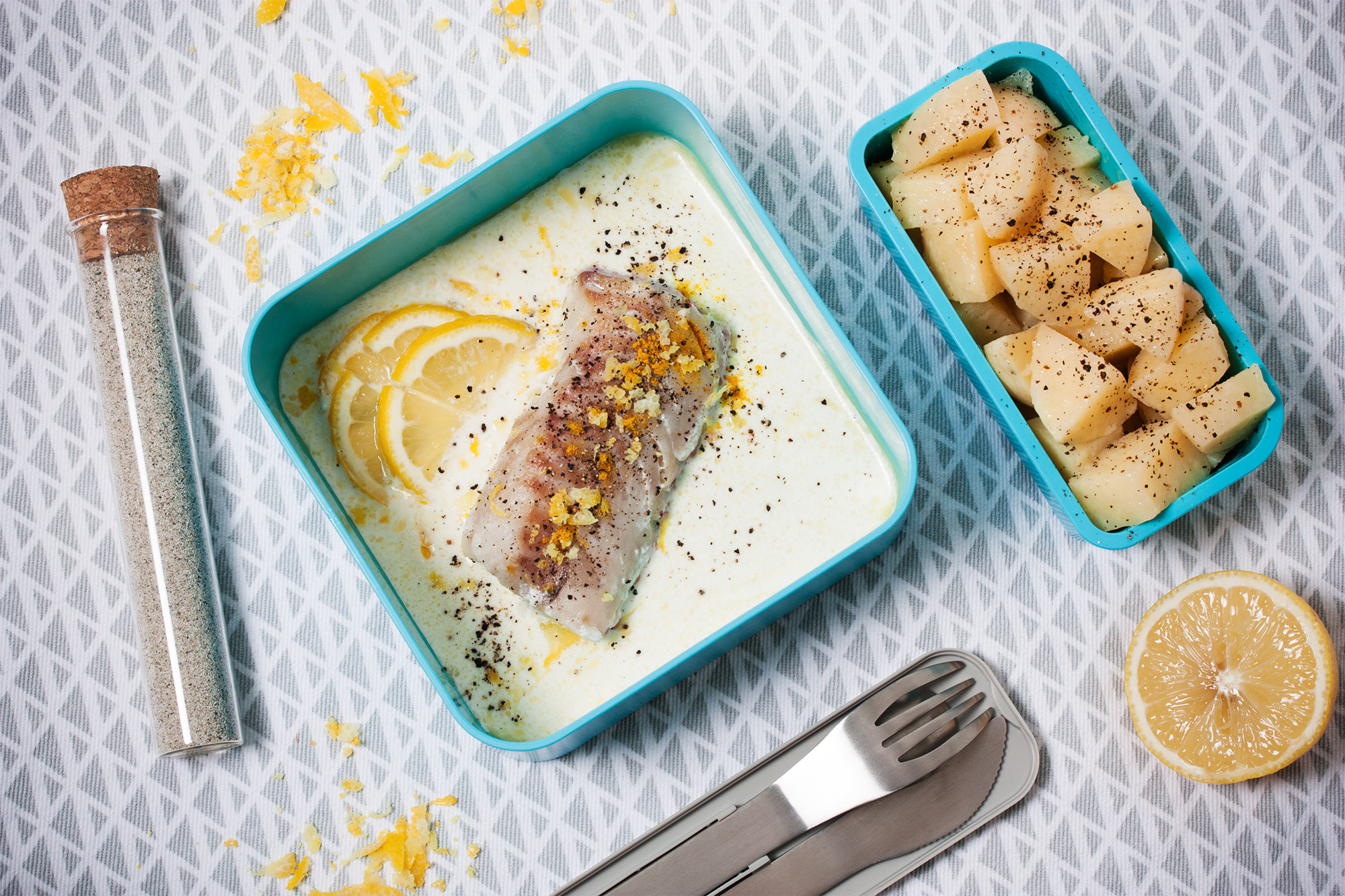 Recette Bento - Dos de colin sauce citron au micro-ondes - Monbento